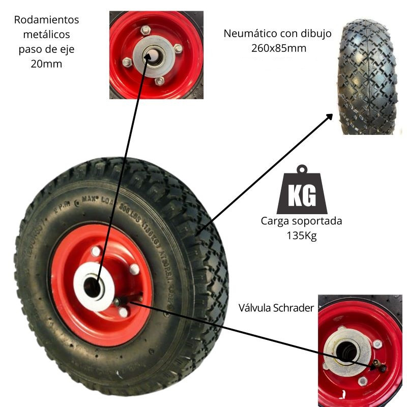 Rueda Carro Paquetería Neumática Llanta Metálica